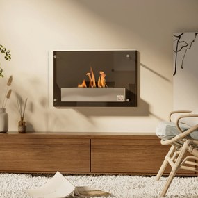 HOMCOM Nástěnný Bioetanolový Krb Ethanolová Kamna Kapacita 1,5 L, 3 Hodiny Hoření, Nerezová Ocel pro 20-25 m² 60x22x40 cm Černá