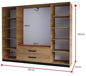 Expedo Šatní skříň WELA 201, 201x202x40, dub zlatý/černá