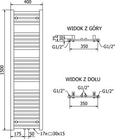 Mexen Hades, elektrické topné těleso 1500 x 400 mm, 600 W, zlatá lesklá, W104-1500-400-2600-50