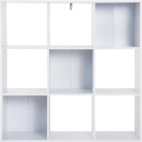 Bílá knihovna HOMCOM pro domácnost a kancelář, moderní regál s 9 přihrádkami z dřevotřísky, 91x29,5x91cm