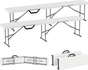 Outsunny 2-dílná pivní lavice - skládací lavice pro 8 osob, 182 cm, autoskládací party lavice s rukojetí, kovové nohy, HDPE odolná lavice pro kempován