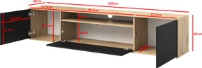 Eka Závěsný stolek pod televizi EMI 200 cm - Černý mat