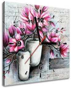 Gario Obraz s hodinami Růžové magnolie ve váze Rozměry: 100 x 40 cm