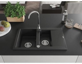 Mexen Gaspar - dřez granitový 73,7x47,5cm, 1,5-komorový, černá, 6507731505-77