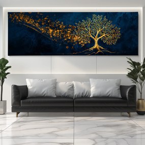 Obraz na plátně - Strom života Zlatavý proud FeelHappy.cz Velikost obrazu: 210 x 70 cm