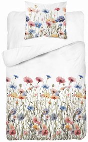 Detexpol Bavlněné povlečení 140x200 Bílé s letními lučními květy - barevné povlečení v boho stylu, 100% bavlna - 5341 A - Soft Meadow
