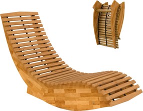 Outsunny skládací lehátko z akáciového dřeva — ergonomické S-profilové laťkové provedení, skládací houpací denní lůžko do zahrady, na balkón a terasu,