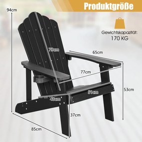 Costway Sada 2 zahradních židlí Adirondack s držákem nápojů černá