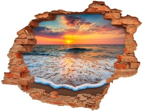 Wallmuralia Díra 3D ve zdi nálepka Západ slunce na moři 90x70 cm