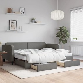 Válenda s přistýlkou a zásuvkami tmavě šedá 90 x 190 cm textil 3196881