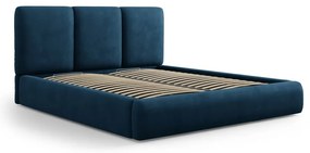 Tmavě modrá čalouněná dvoulůžková postel s úložným prostorem s roštem 200x200 cm Brody – Mazzini Beds