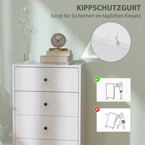 HOMCOM Komoda se 4 zásuvkami, skříň z dřevotřísky v moderním stylu, 47 x 29 x 75 cm, bílá