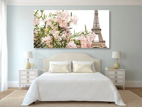 Obraz Eiffelova věž a růžové květy Varianta: 120x60