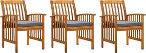 vidaXL Zahradní jídelní židle 3 ks s poduškami masivní akáciové dřevo [312129] Barva: Tmavě šedá