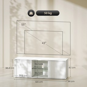 HOMCOM TV stolek pro až 55" plovoucí nebo na podlaze, dveře s tichým zavíráním, průchod kabelů a skleněná police, bílá