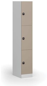 Šatní skříňka s úložnými boxy, 3 boxy, 1850 x 300 x 500 mm, zámek s čtečkou RFID karet, béžové dveře