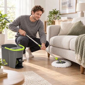 HOMCOM mop s dvoukomorovým kbelíkem 20 l a 5 návleky