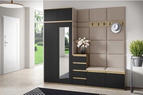 Eka Předsíňová stěna s čalouněnými panely Trinity 33 - Dub Artisan s černou / Světlá béžová 2303