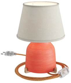 creative cables Keramická stolní lampa vaso se stínidlem Impero, s textilním kabelem, vypínačem a dvoupólovou zástrčkou Barva: Korálová strukturovaná-světlá juta