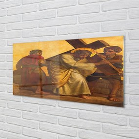 Obraz na skle Jesus cross lidé 125x50 cm