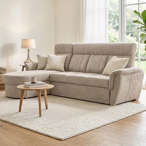 Sedací souprava BOSTON 175x255 cm | EXTRA VYSOKÝ sedák a záda | rozkládací s úložným prostorem | béžová