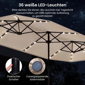 Costway Dvojitý slunečník se stojanem a LED světly a UPF 50+, béžový