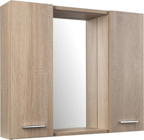 Aqualine Zoja - Zrcadlová skříňka s LED osvětlením, 70x60x14 cm, 2 dvířka, dub platin 45029S