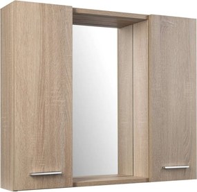 Aqualine Zoja - Zrcadlová skříňka s LED osvětlením, 70x60x14 cm, 2 dvířka, dub platin 45029S