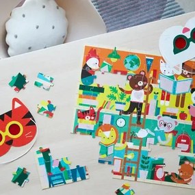 Petit Collage Puzzle knihovna 100 ks s 3D brýlemi / 100 dílků / od 4 l