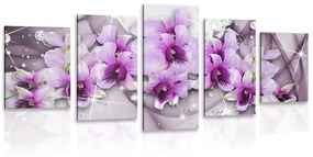 5-dílný obraz fialové květy na abstraktním pozadí Varianta: 200x100