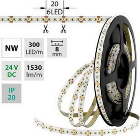 LED pásek McLED 24V neutrální bílá š=8mm IP20 18W/m 300LED/m SMD2216 ML-126.737.60.0