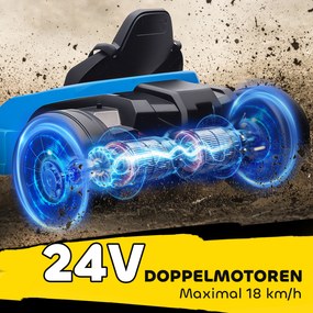 AIYAPLAY 24V elektrické Go-Kart, režim driftu, nastavitelná sedačka, 5bodový bezpečnostní pás, hudební funkce, 6–12 let, modrá