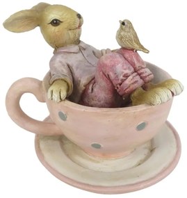 Dekorace králíka sedícího v čajovém šálku – 10x8x8 cm