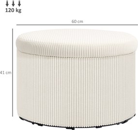 HOMCOM Úložný Ottomanský Sedák s Víkem, Kulatý Polstrovaný Podnožník s Vzhledem Kordu pro Obývací Pokoj, Ložnici 60 x 41 cm Bežová