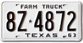 Americká SPZ Texas 1963 Farm Truck 8Z-4872