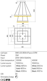 Redo Závěsné LED svítidlo Febe - 2 čtverce, ø60cm/ø40cm Barva: Zlatá, Chromatičnost: 3000K