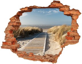 Wallmuralia Díra 3D ve zdi nálepka Stezka na pláž 90x70 cm