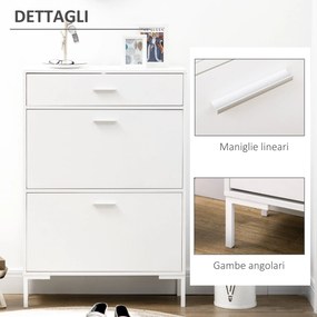 HOMCOM Mobilní botník, moderní skříňka na boty pro 12 párů obuvi se 2 skládacími dvířky a zásuvkou, vyrobená z dřevotřísky, MDF a kovu, 75x26x110 cm,…