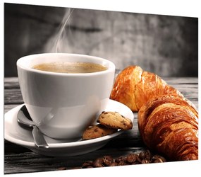 Obraz šálku kávy a croissantu (70x50 cm)