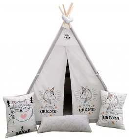 Lovegifts  Teepee stan pro děti Unicorn 110x110cm šedý