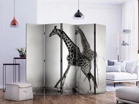 Pokojová zástěna Žirafy II (5-dílný) - černobílý záběr s zvířaty v mlze