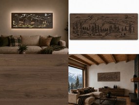 Li-Go "Chata v horách" světelný obraz s baterií a pohybovým čidlem 130x50 cm provedení povrchu: ořech