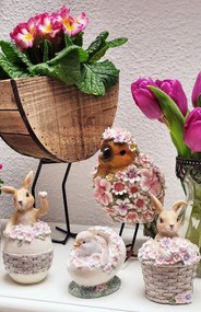Dekorace soška králík ve vajíčku s květinami - 6*6*13cm