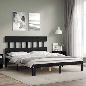 Rám postele s čelem černý 160 x 200 cm masivní dřevo,  3193610 HangarStore.cz