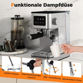 Costway Portafiltrační přístroj s napěňovačem mléka 20 Barový espresso přístroj