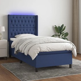 Box spring postel s matrací a LED modrá 90x200 cm textil 3138531