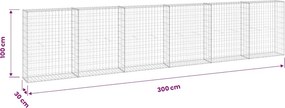 Gabionová zeď s víky pozinkovaná ocel 300 x 30 x 100 cm 147821