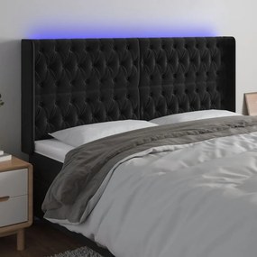 Čelo postele s LED černé 203 x 16 x 118/128 cm samet 3124452