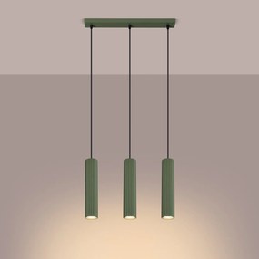 Sollux Lighting Závěsná lampa KARBON 3L olivově zelená