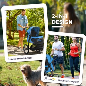 PawHut kočárek pro psy s odrazkami, skládací, úložný košík, ochrana proti slunci, síťované okno, Oxford, modrý| Aosom